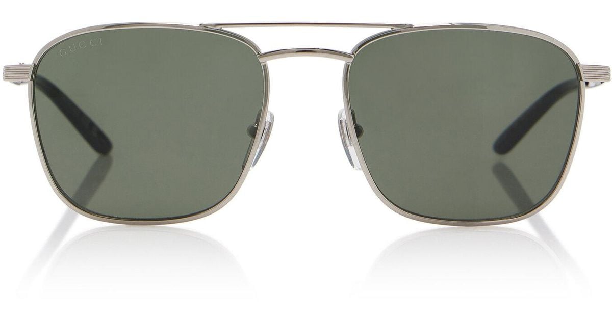 Gucci Aviator-Frame Metal Sunglasses in Green | Lyst UK
