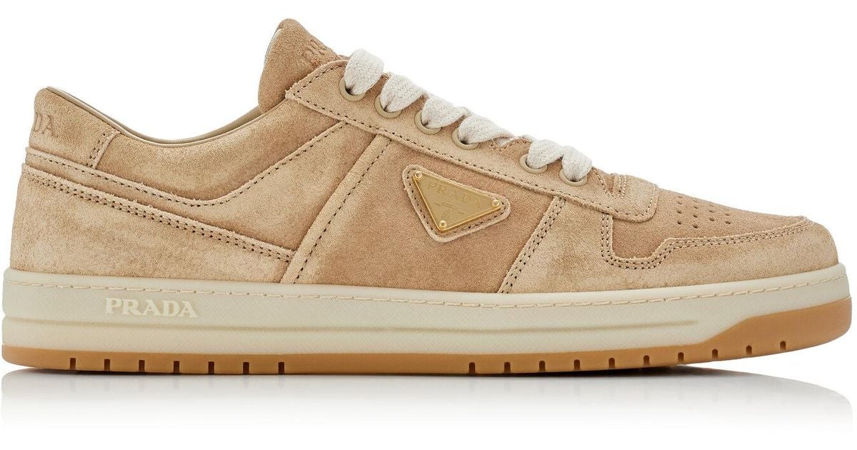 Prada Downtown Platform Suede Sneakers in Natural | Lyst