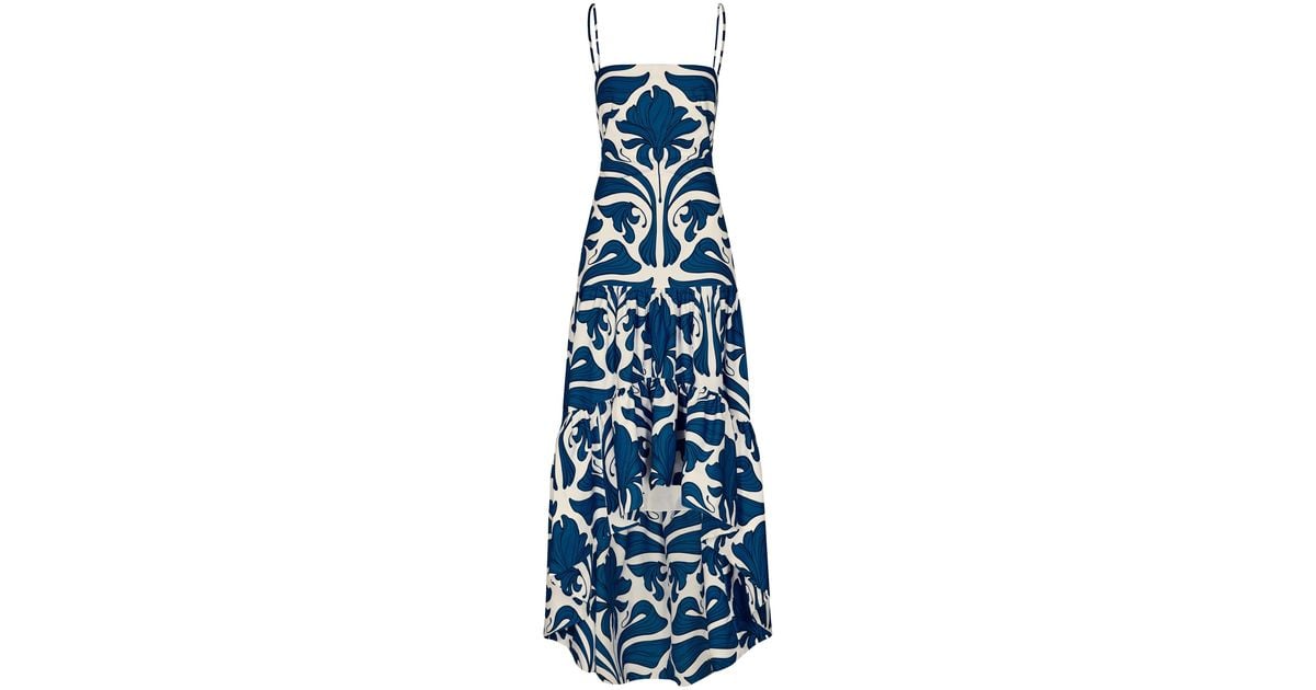 ANDRES OTALORA Joya Colonial Tiered Cotton Poplin Maxi Dress in Blue | Lyst