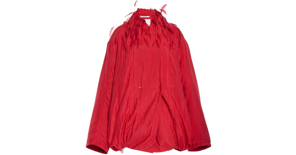 Brandon Maxwell The Larkin Feather-Trimmed Silk-Blend Jacket in Red ...