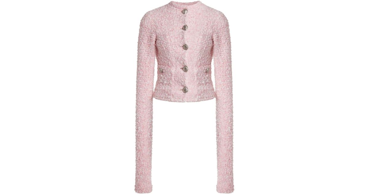 Balenciaga Cotton Tweed Cardigan in Pink | Lyst