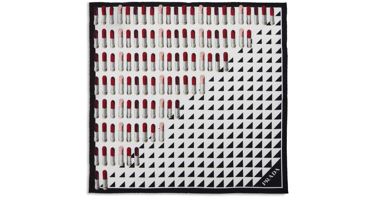 Prada Archival Lipstick-print Silk-twill Scarf in Black | Lyst