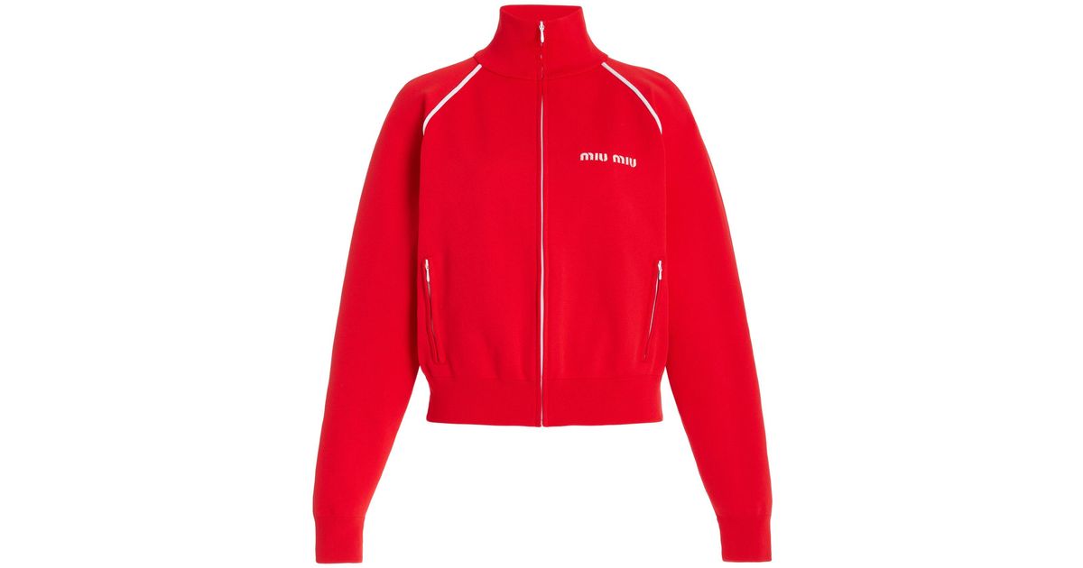 Miu Miu Nylon Track Jacket in Red | Lyst