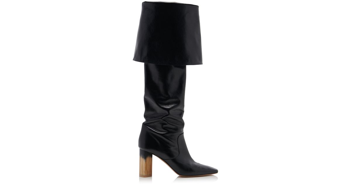 Chloé Georgia Fold-Over Leather Knee Boots in Black | Lyst