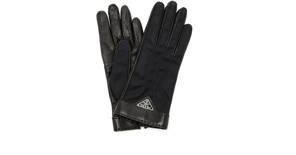 Prada Re-nylon-trimmed Leather Gloves in Black | Lyst
