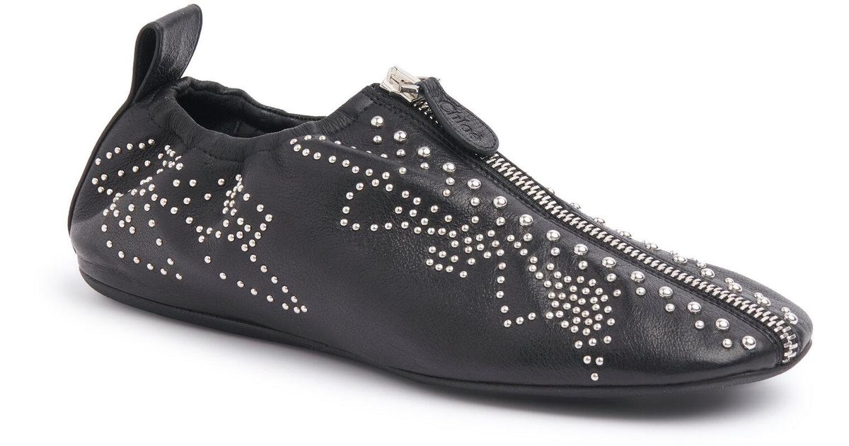 Chloé Susan Studded Leather Flats in Black | Lyst UK