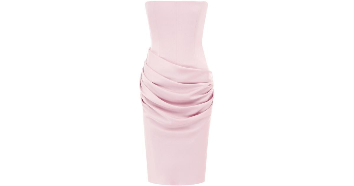 Alex Perry Strapless Draped Satin Crepe Midi Dress in Pink | Lyst