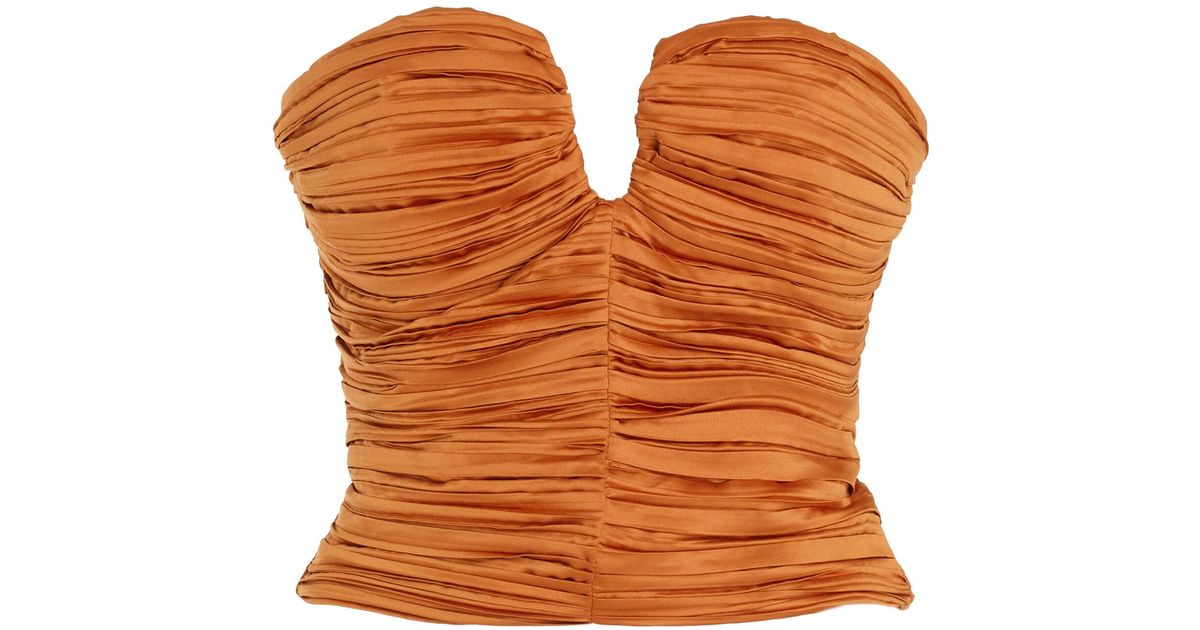 Cult Gaia Maria Ruched Crepe Bustier Top in Orange | Lyst