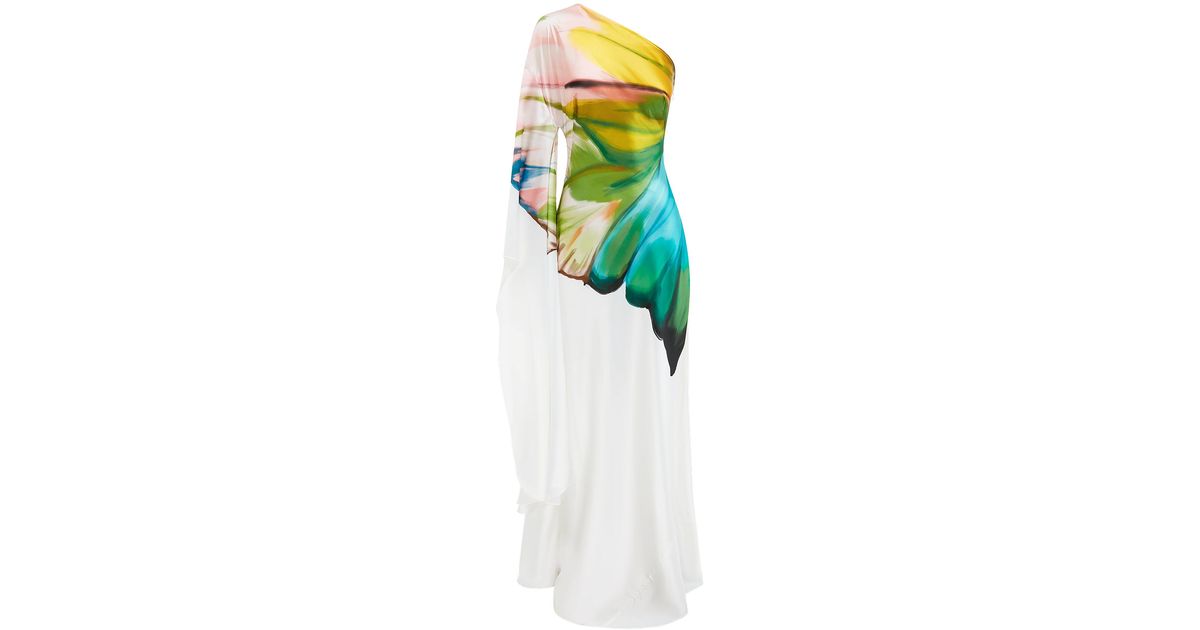 LEO LIN Mei Asymmetric Printed Satin Gown in Blue | Lyst
