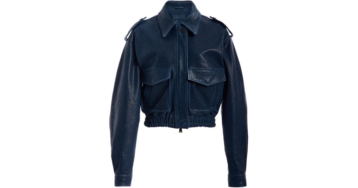Jonathan Simkhai Roland Leather Cropped Jacket in Blue | Lyst UK