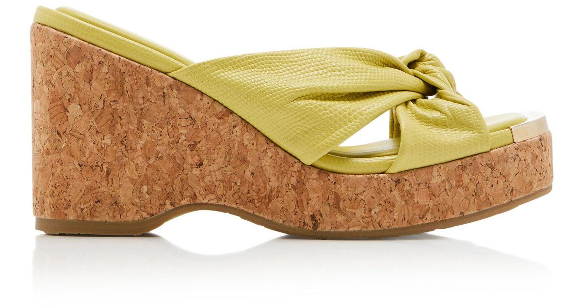 Jimmy Choo Avenue Lizard-effect Leather Wedge Sandals in Yellow | Lyst