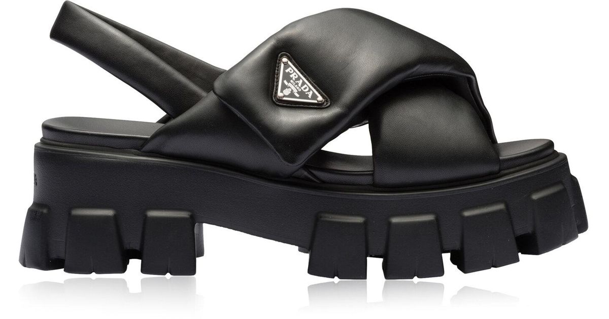 Prada Padded Monolith Sandals in Black | Lyst