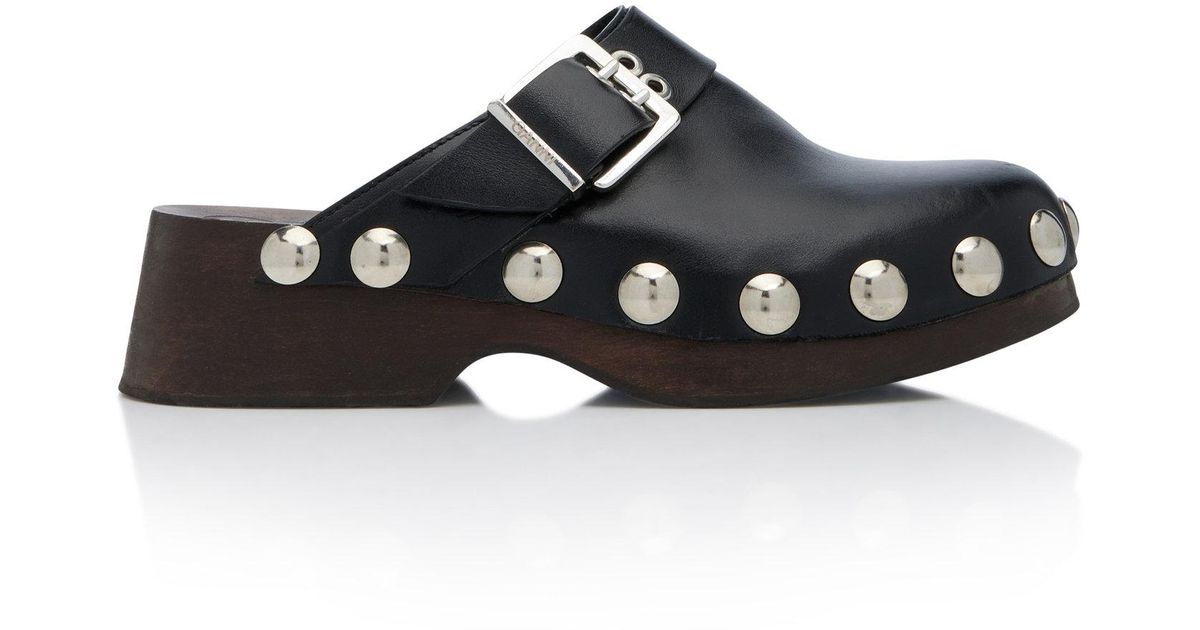 Ganni Studded Leather Clogs in Black | Lyst