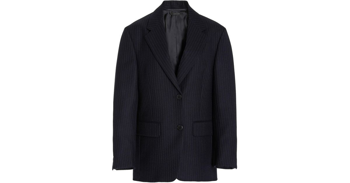 Prada Pinstriped Wool Blazer in Blue | Lyst