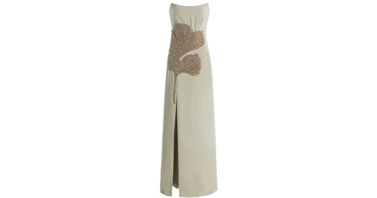 Costarellos Faranna Crystal-Appliquéd Crepe Gown in Natural | Lyst UK