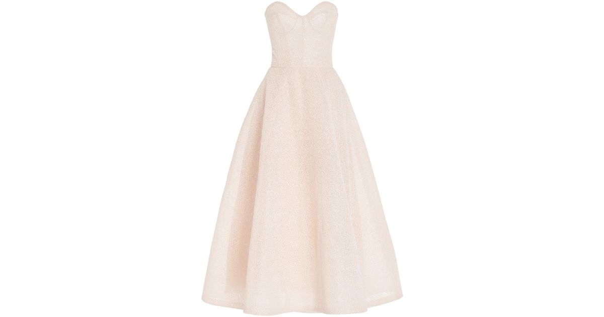 Monique Lhuillier Strapless Textured Embroidered Dress in Natural | Lyst Monique Lhuillier Strapless Textured Embroidered Dress in Natural | Lyst