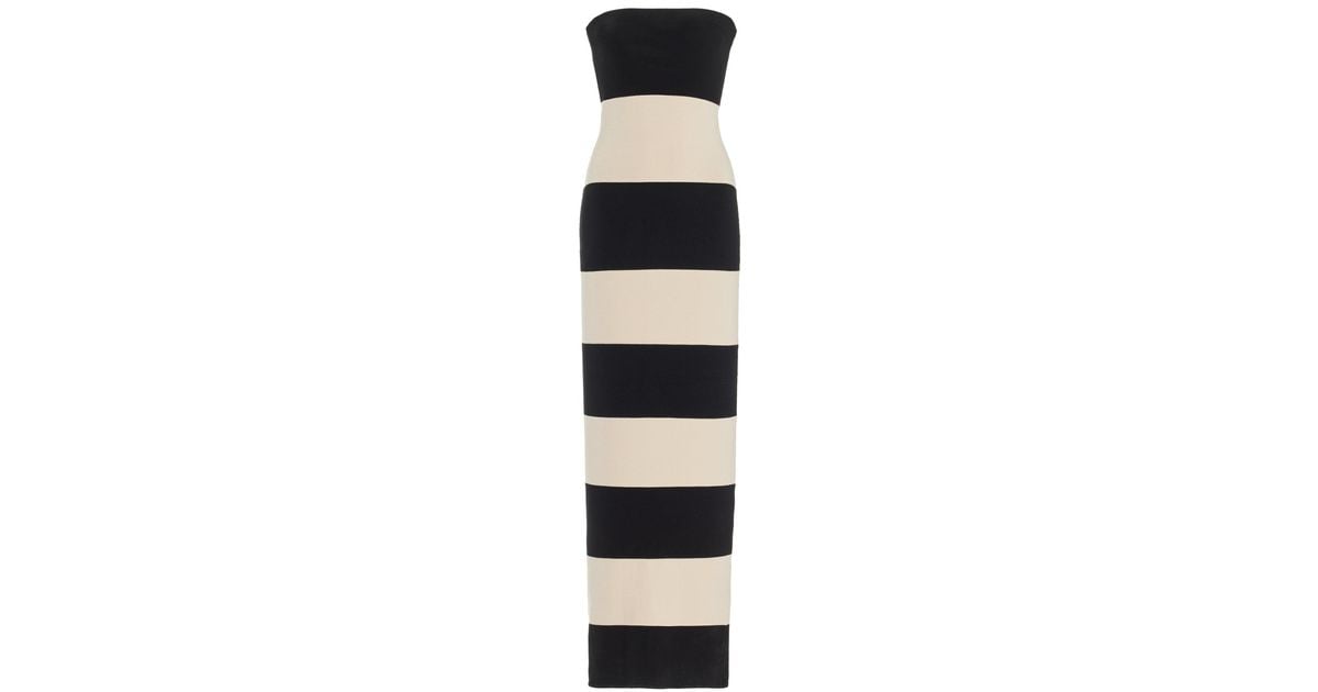 Posse Exclusive Theo Striped Jersey Strapless Maxi Dress in Black | Lyst