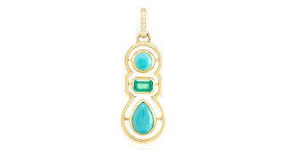 Jenna Blake Emerald And Turquosie Morse Code Charm in White | Lyst