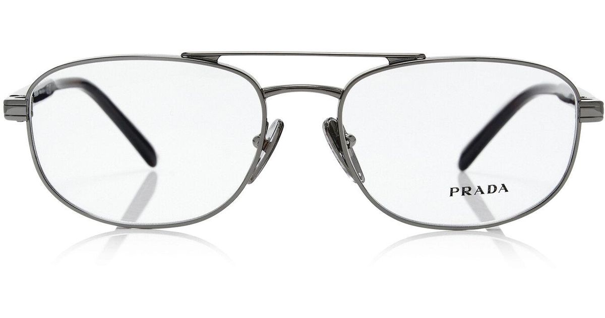 Prada Oval-Frame Steel Glasses in Metallic | Lyst