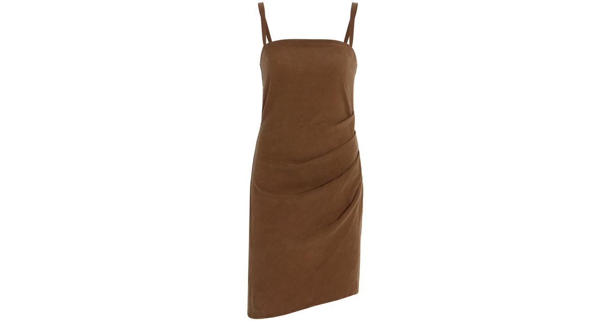 Anemos Nadege Draped Linen-Blend Mini Dress in Brown | Lyst