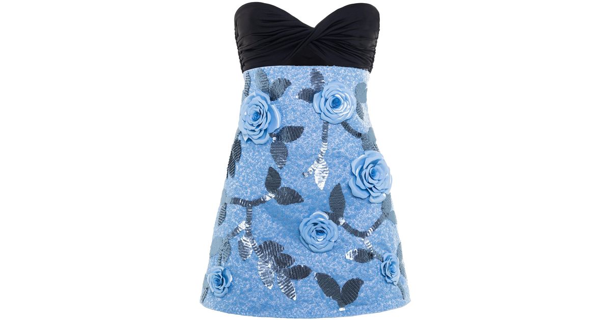 DES_PHEMMES Embellished Crepe Mini Dress in Blue | Lyst