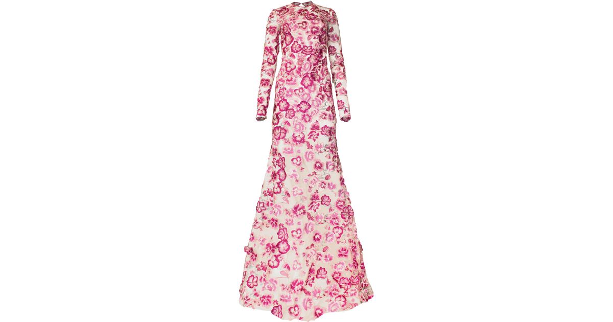 Naeem Khan Floral Appliquéd Gown in Pink | Lyst