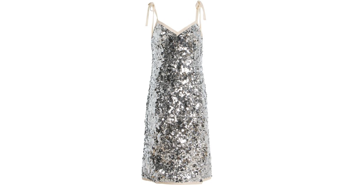 Prada Sequined Midi Slip Dress in White | Lyst