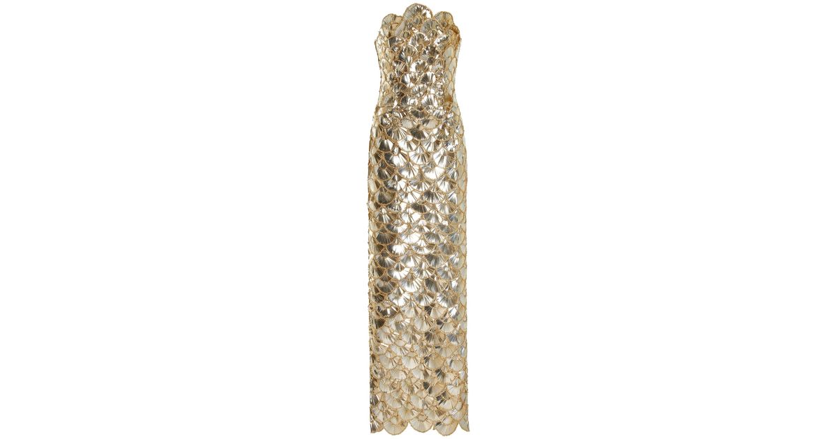 Oscar de la Renta Scalloped Sequin Column Gown in Metallic | Lyst