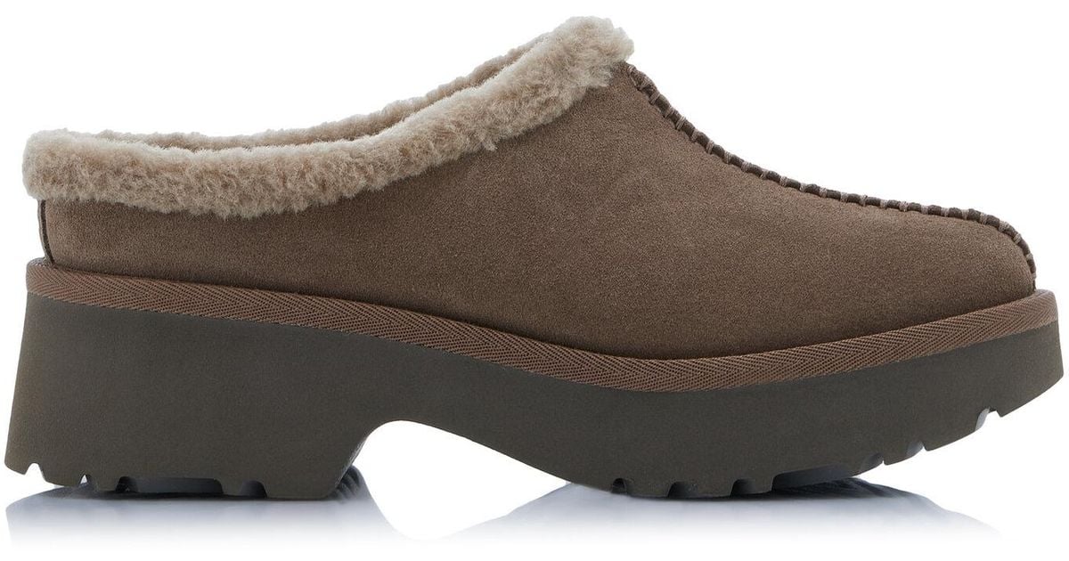 UGG Cozy New Heights Suede And Shearling Clogs in Brown | Lyst