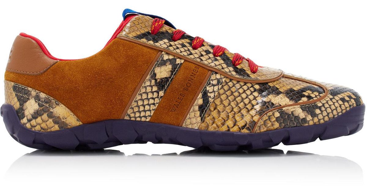 Wales Bonner Snake-effect Leather Sneakers in Brown | Lyst