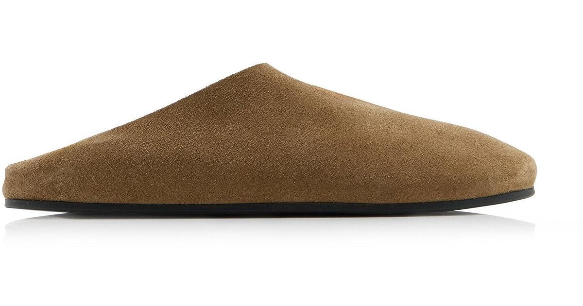 The Row Hudson Suede Slides in Brown | Lyst