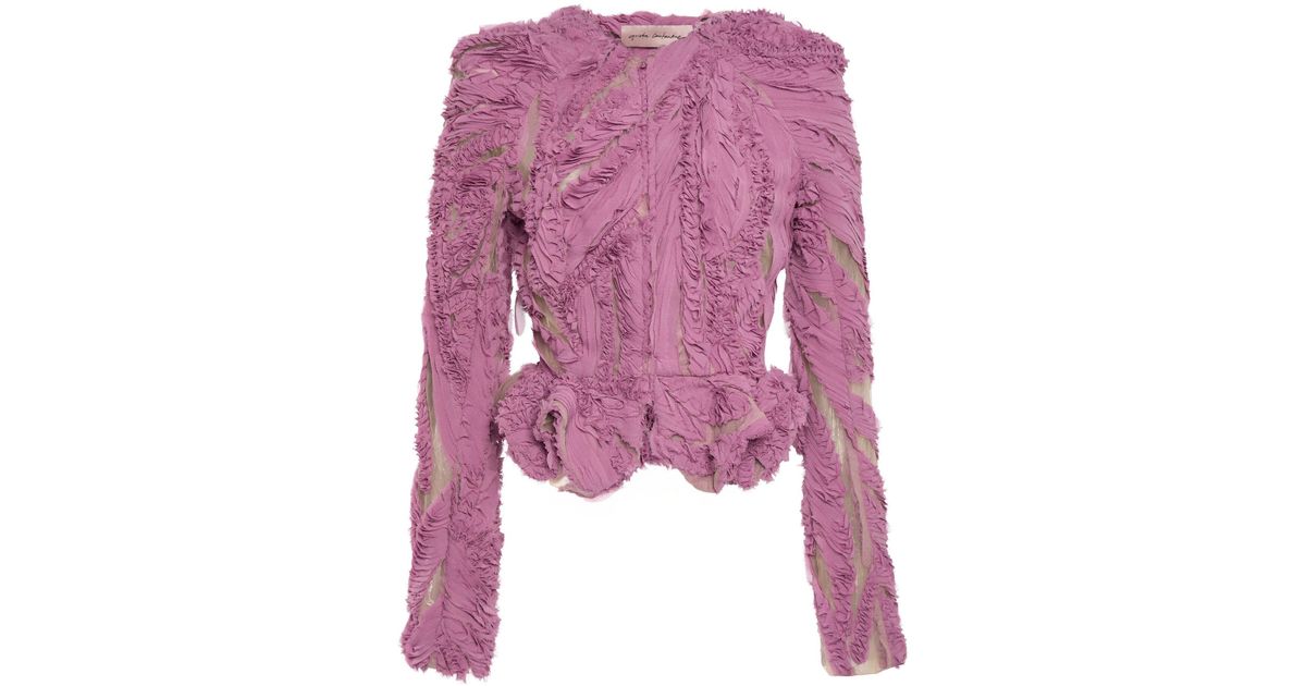 Greta Constantine Clurpy Mesh Cropped Jacket in Pink | Lyst