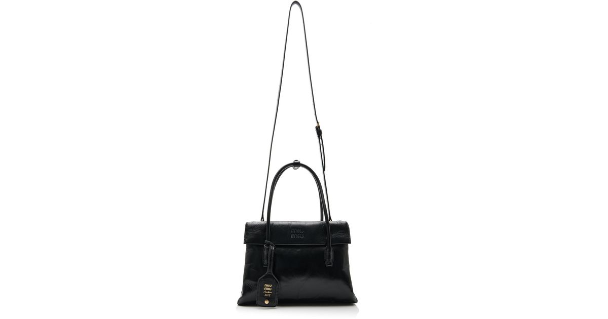Miu Miu Solitaire Small Leather Tote Bag in Black | Lyst UK