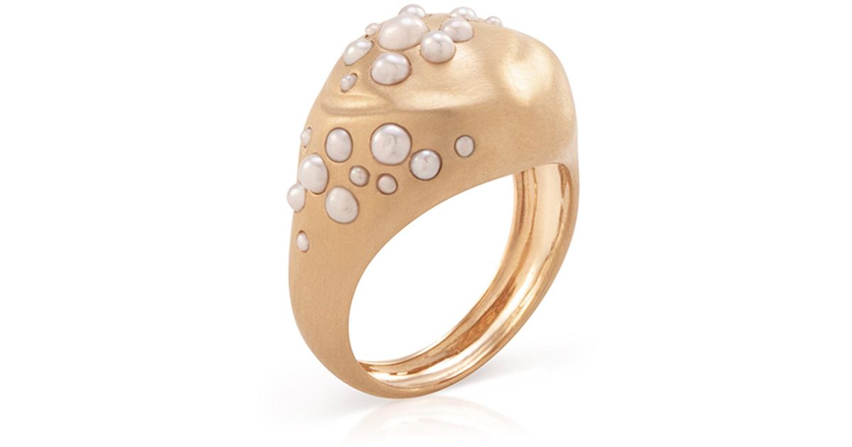 Nada Ghazal 18K Diamond Pearl Ring in White | Lyst