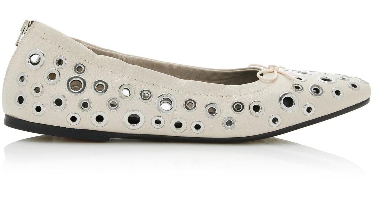 Golden Goose Amy Eyelet-Embellished Leather Ballet Flats in Natural | Lyst