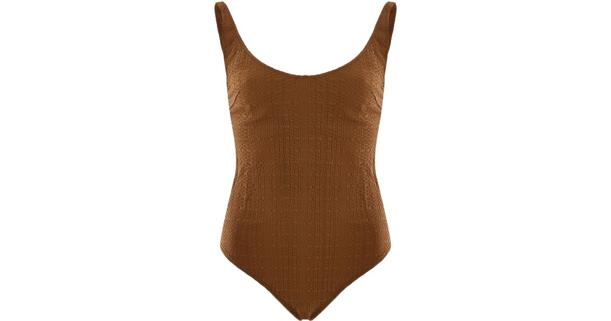 Lisa Marie Fernandez Marilyn Seersucker One-Piece Swimsuit in Brown | Lyst