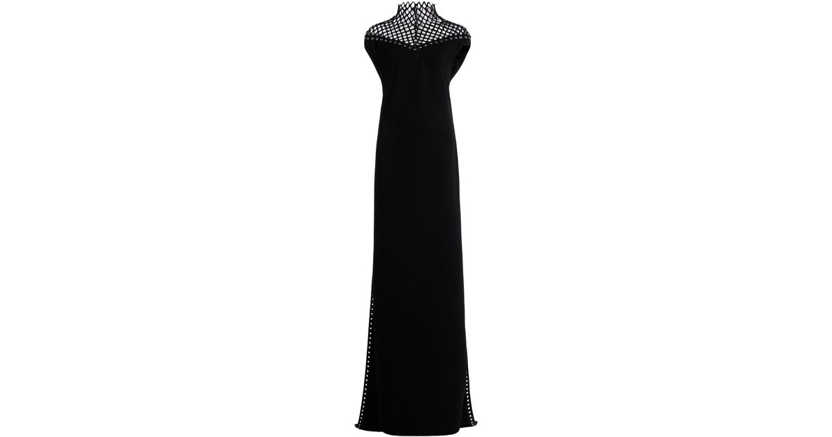 Lanvin Fishnet Neck Wool Gown in Black | Lyst UK