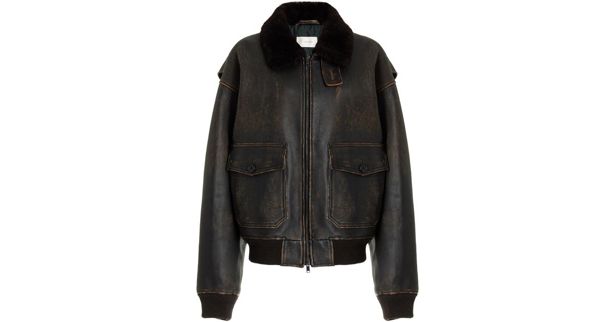 The Row Adonis Shearling-trimmed Leather Aviator Jacket in Black | Lyst UK