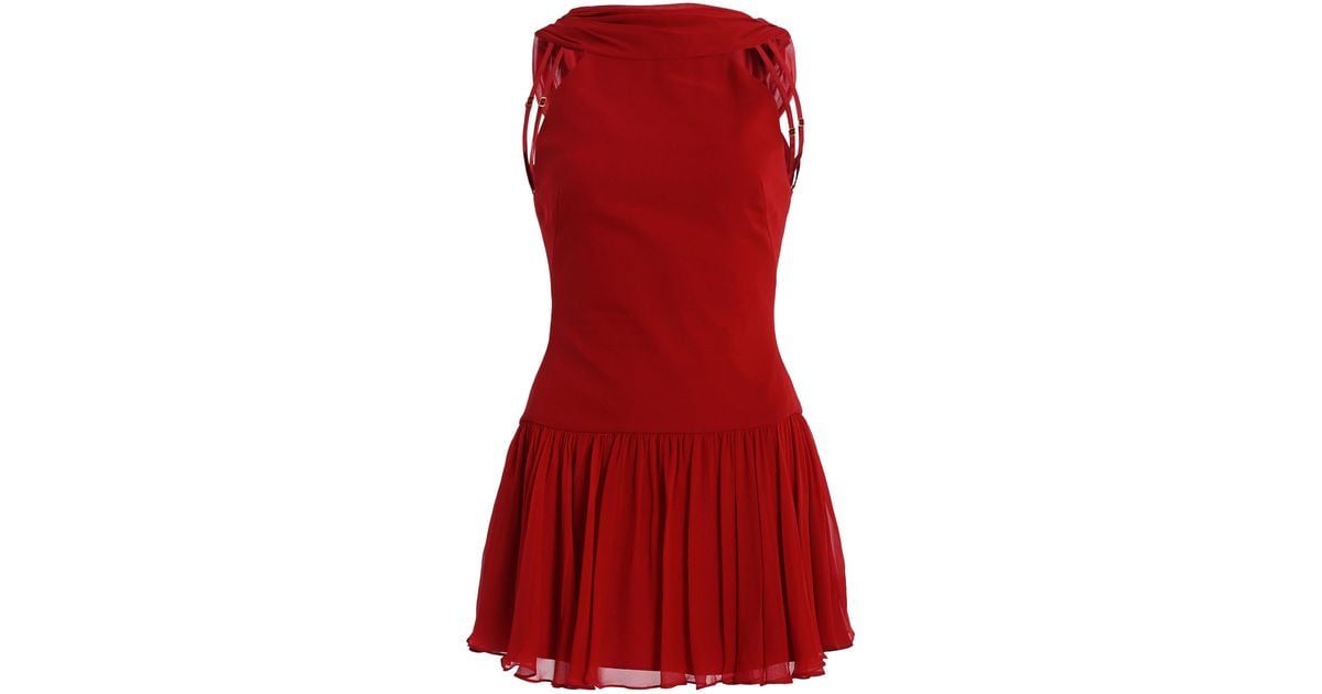 Mirror Palais Double-Cowl Silk-Chiffon Micro Dress in Red | Lyst