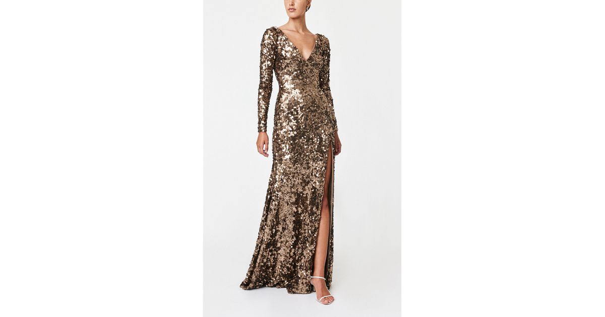 Rachel Gilbert Fluer Sequin Gown in Natural | Lyst