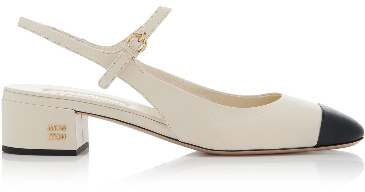 Miu Miu Leather Slingback Mary Jane Pumps in White | Lyst