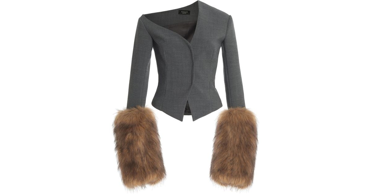 A.W.A.K.E. MODE Asymmetric Faux Fur-trimmed Jacket in Black | Lyst