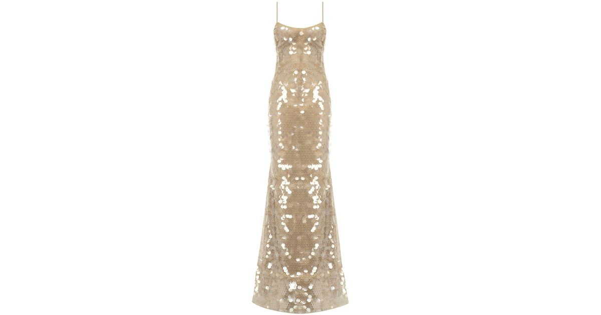 The New Arrivals Ilkyaz Ozel Gwyneth Paillette-embellished Tulle Gown in Natural | Lyst