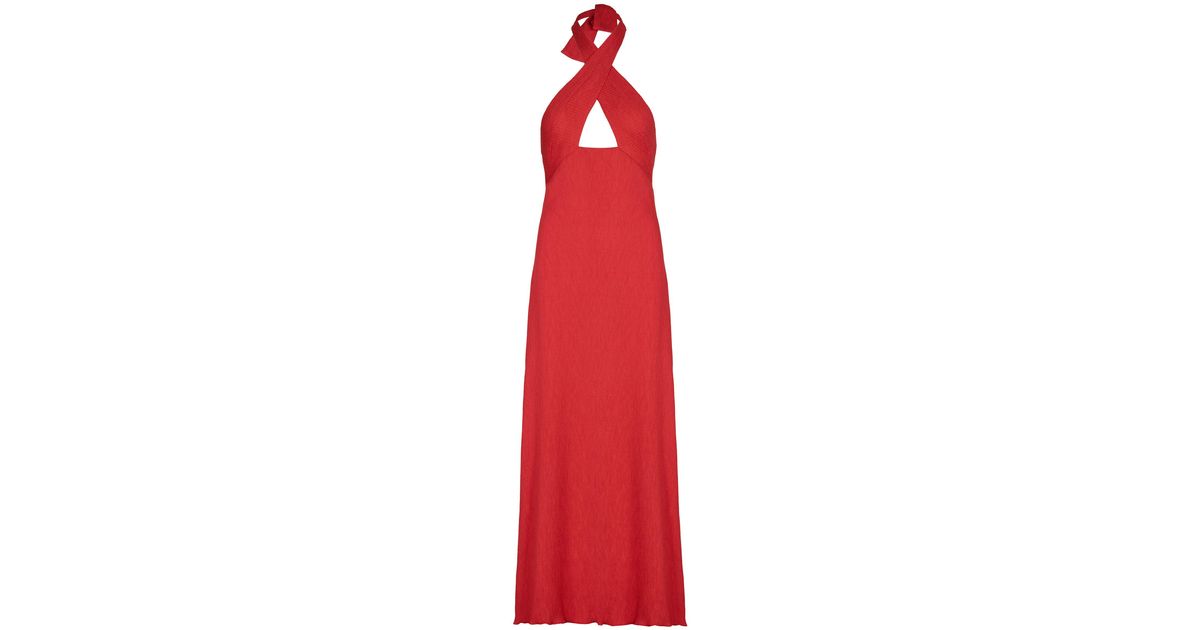 Johanna Ortiz Light Heart Cutout Woven Halter Maxi Dress in Red | Lyst