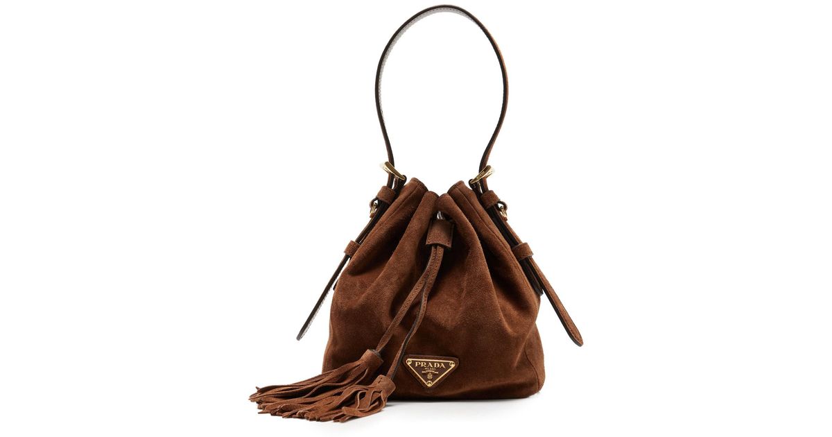 Prada Suede Bucket Bag in Brown | Lyst