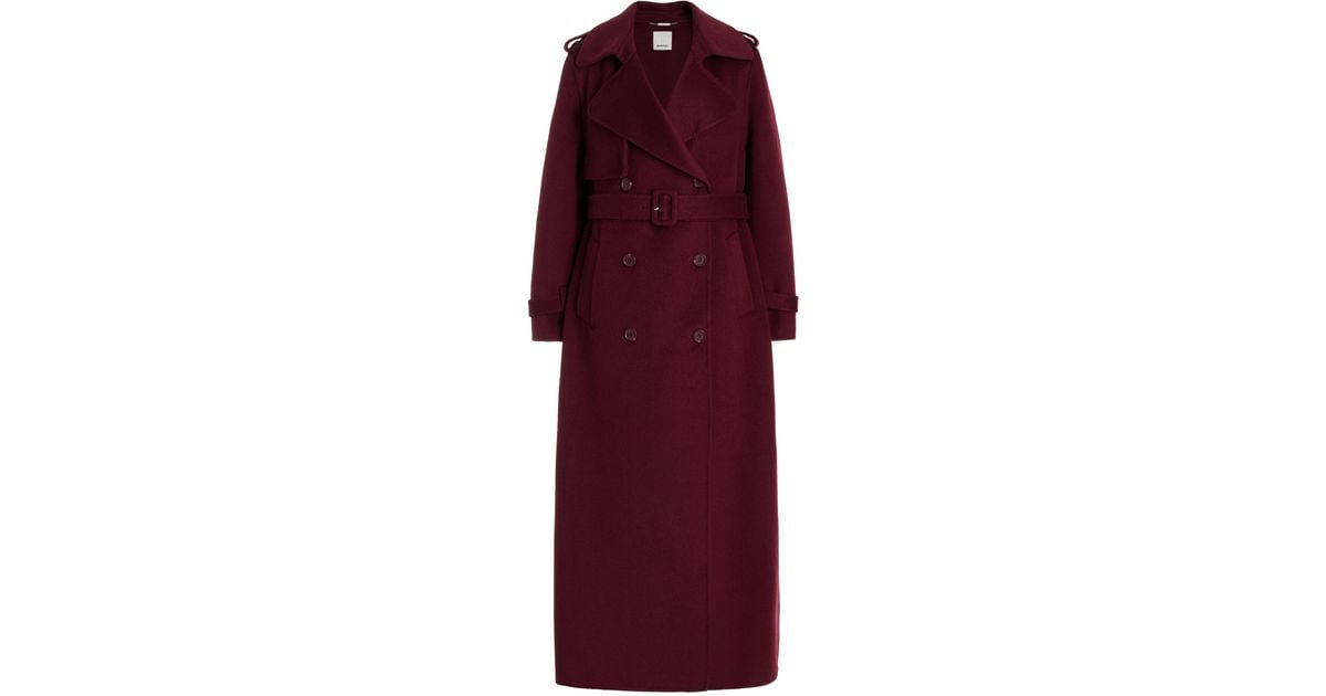 Jonathan Simkhai Rumi Belted Wool-blend Trench Coat in Purple | Lyst
