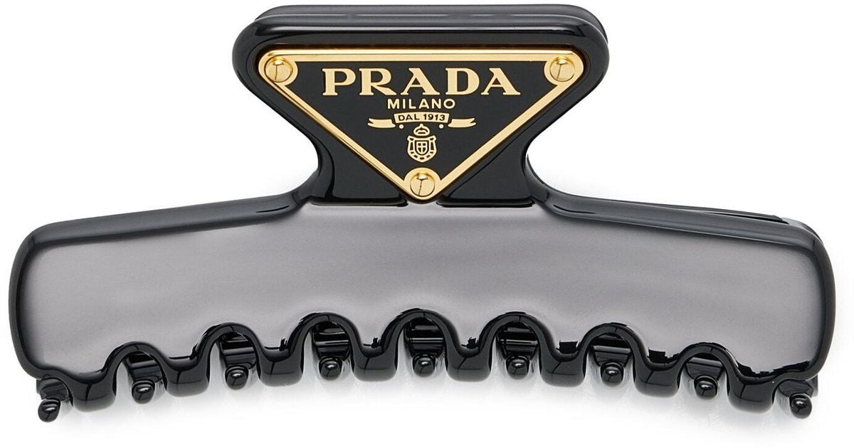 Prada Metal Hair Clip in Black | Lyst