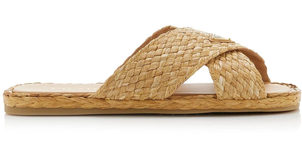 Prada Raffia Sandals in Metallic | Lyst