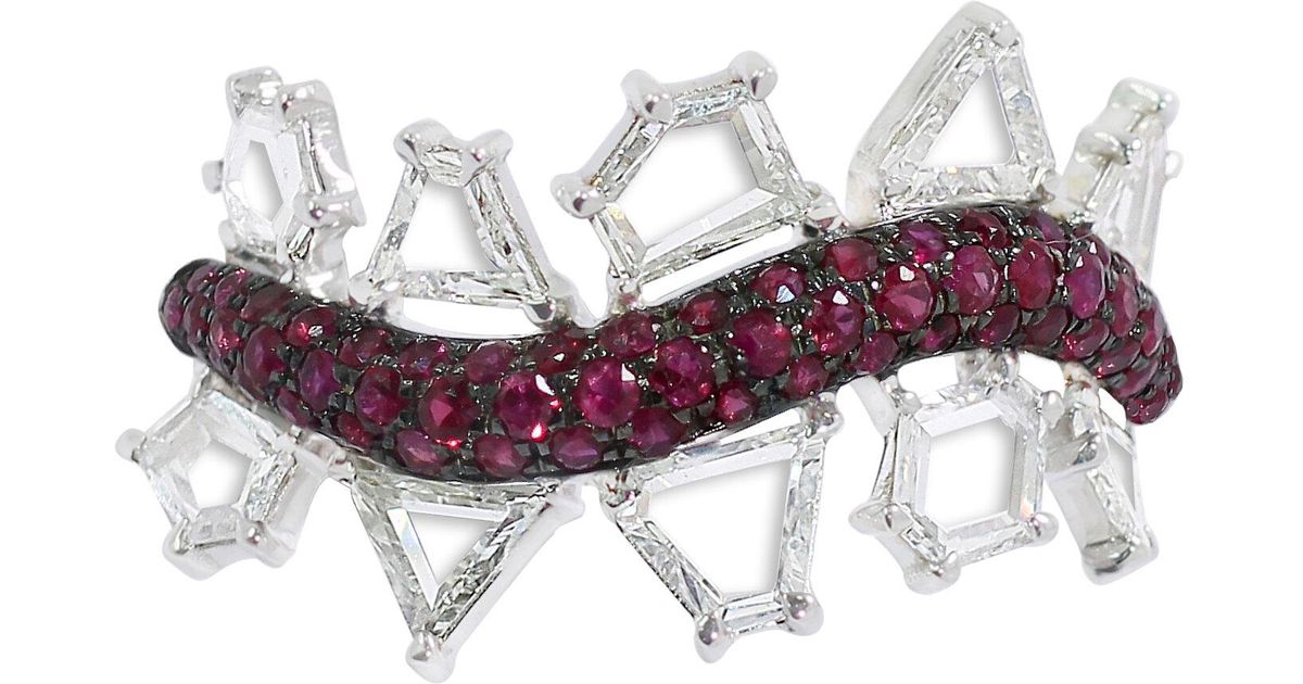 VAK 18K The Portrait Diamond And Ruby Ring in Red | Lyst