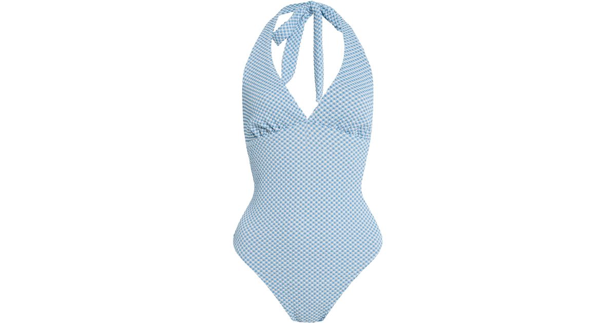 ELCE Ira Halter One-Piece Swimsuit in Blue | Lyst